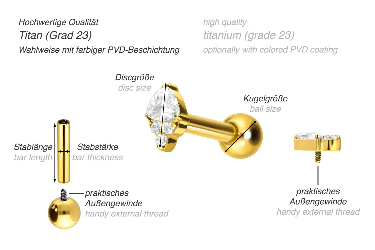 Titanium ear piercing with internal thread SETTED CRYSTALS | PIERCINGLINE